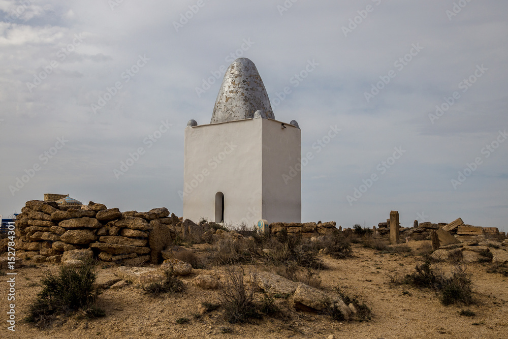 Muslim shrine at necropolis in the Kazakhstan desert, city of the dead ...