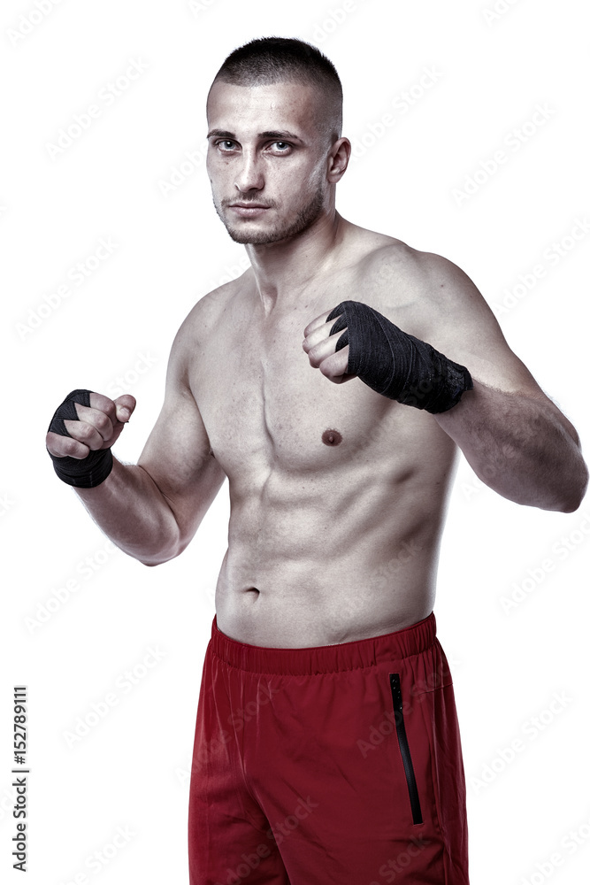 Kickbox fighter in guard stance Stock Photo | Adobe Stock