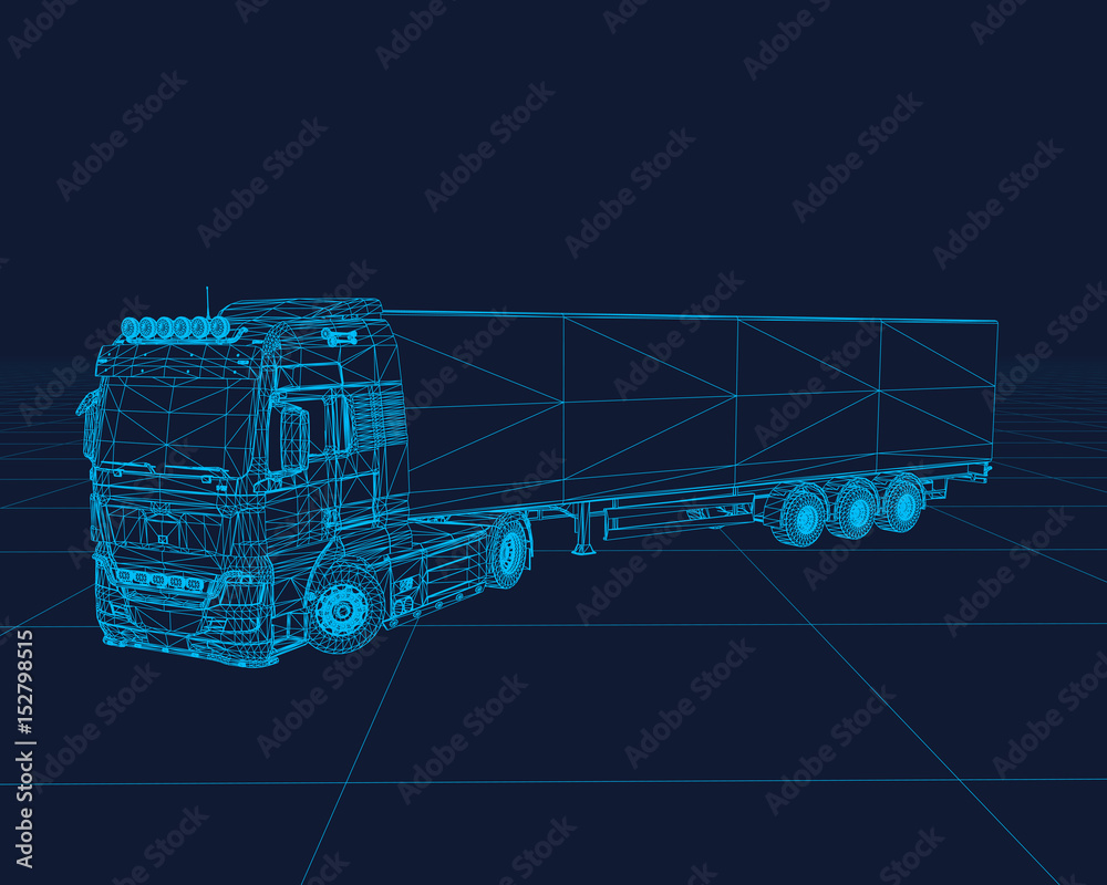 Truck wireframe, perspective 3d technology vector illustration. Stock ...