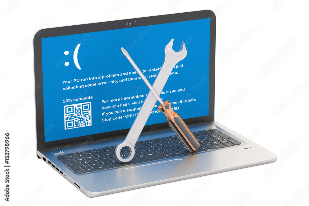 Laptop with tools, repair and service concept. 3D rendering Stock ...