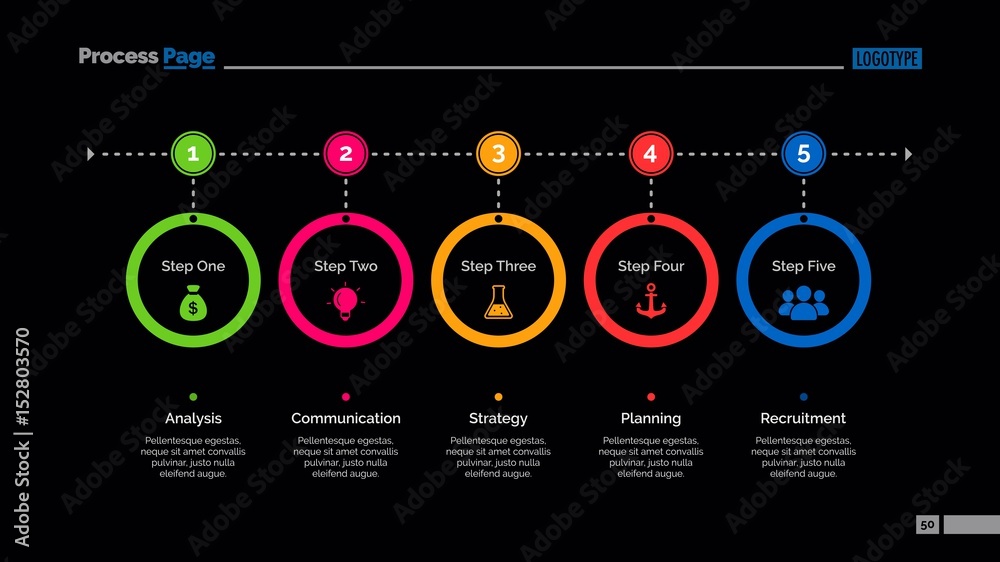 Five Step Process Chart Slide Template Stock Vector | Adobe Stock