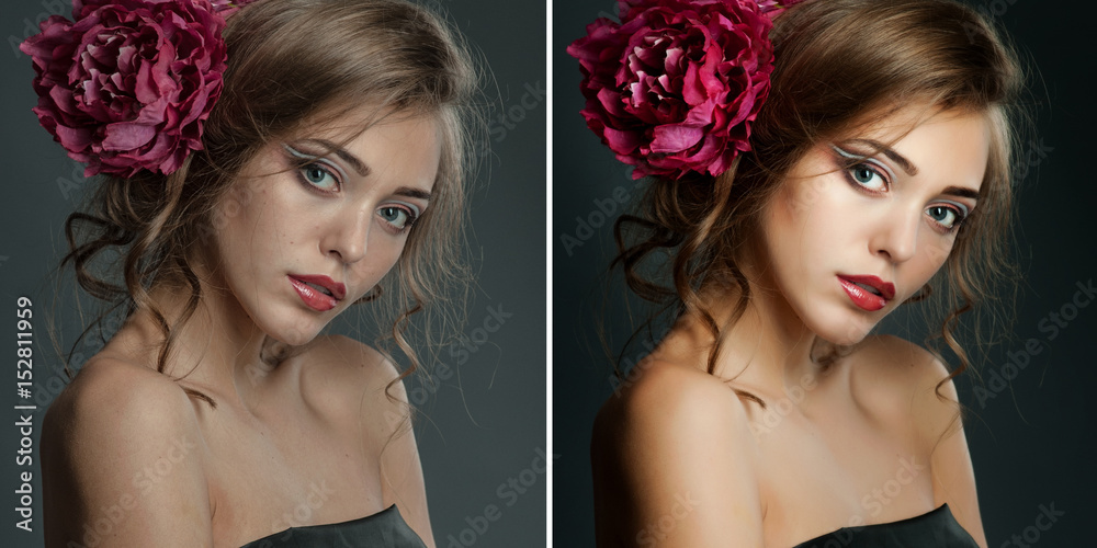Before and After Retouch Portrait. Editing Example. Stock Photo | Adobe ...