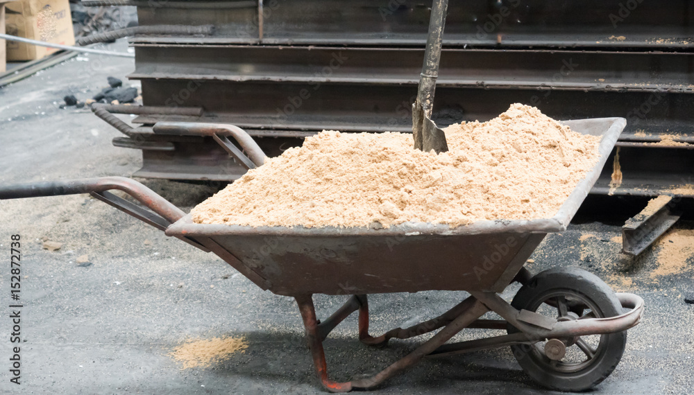 sand truck in a cart mortar ready for buildings construction Stock ...