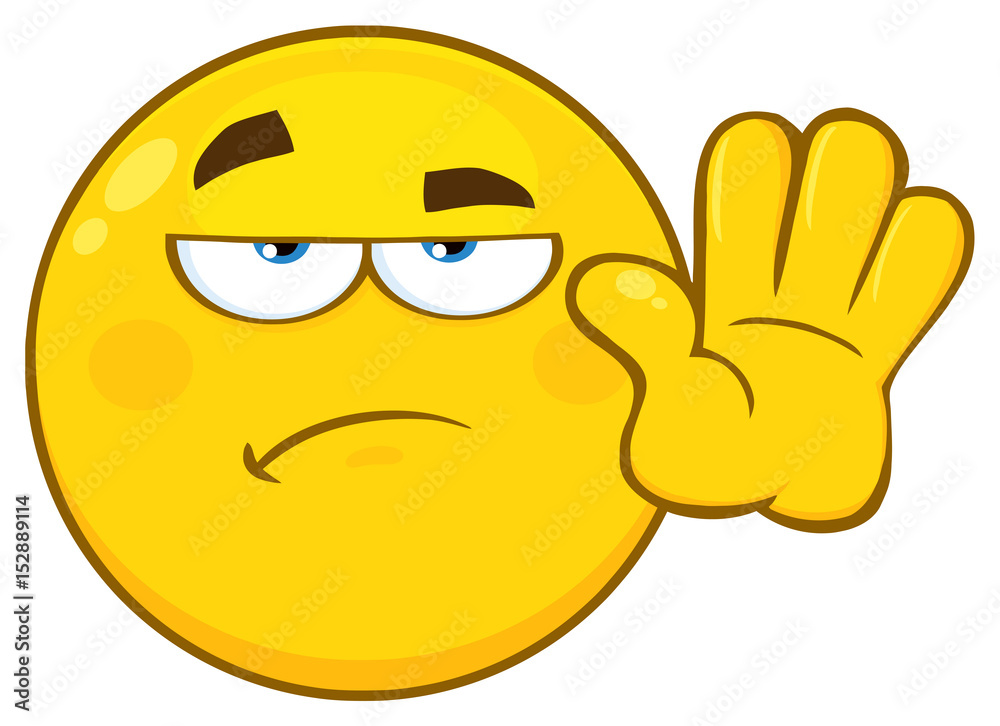 Smiling Yellow Cartoon Emoji Face Character Gesturing Stop ...