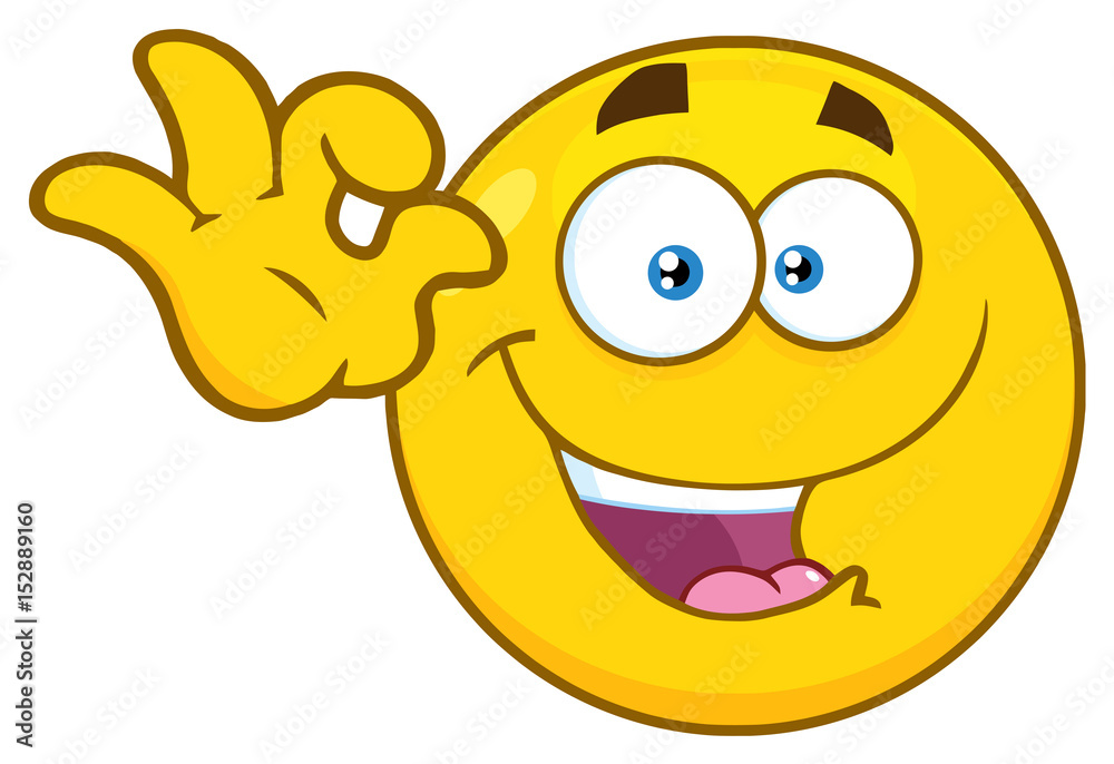 Funny Yellow Cartoon Emoji Face Character Gesturing Ok. Illustration ...