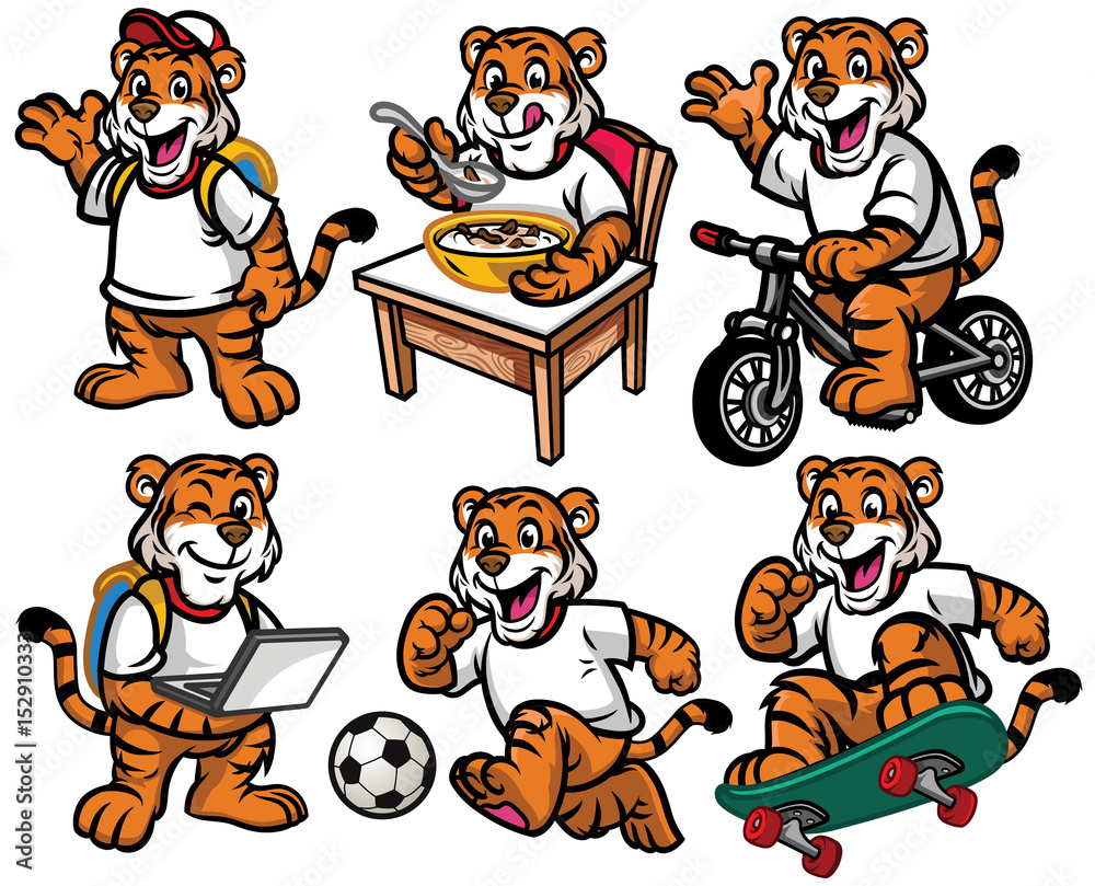 cartoon character set of cute little tiger Stock Vector | Adobe Stock