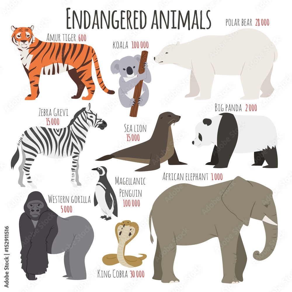 Different kinds deleted species dying rare uncommon red book animals ...