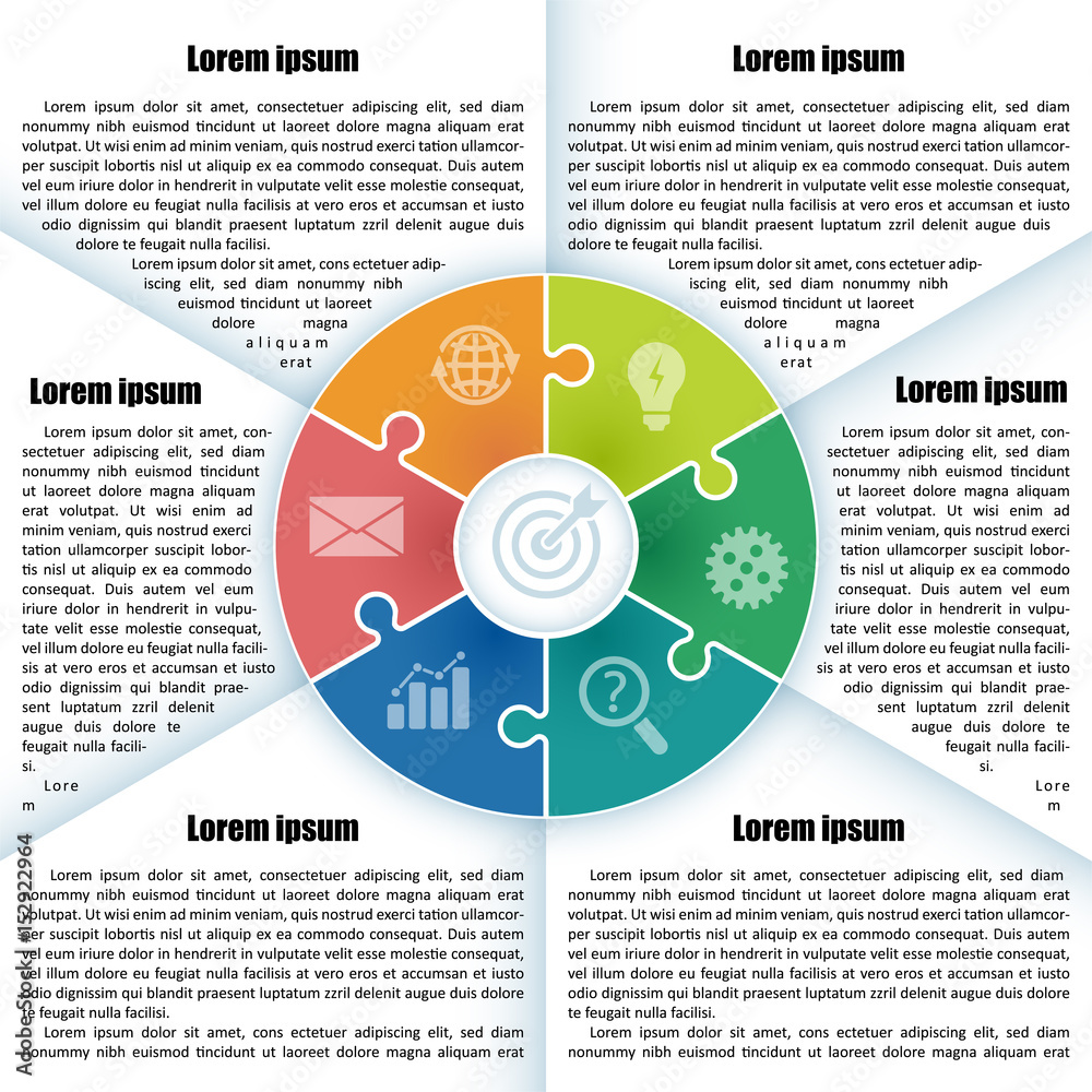 Sheet with infographic template with place for description. 6 colorful ...