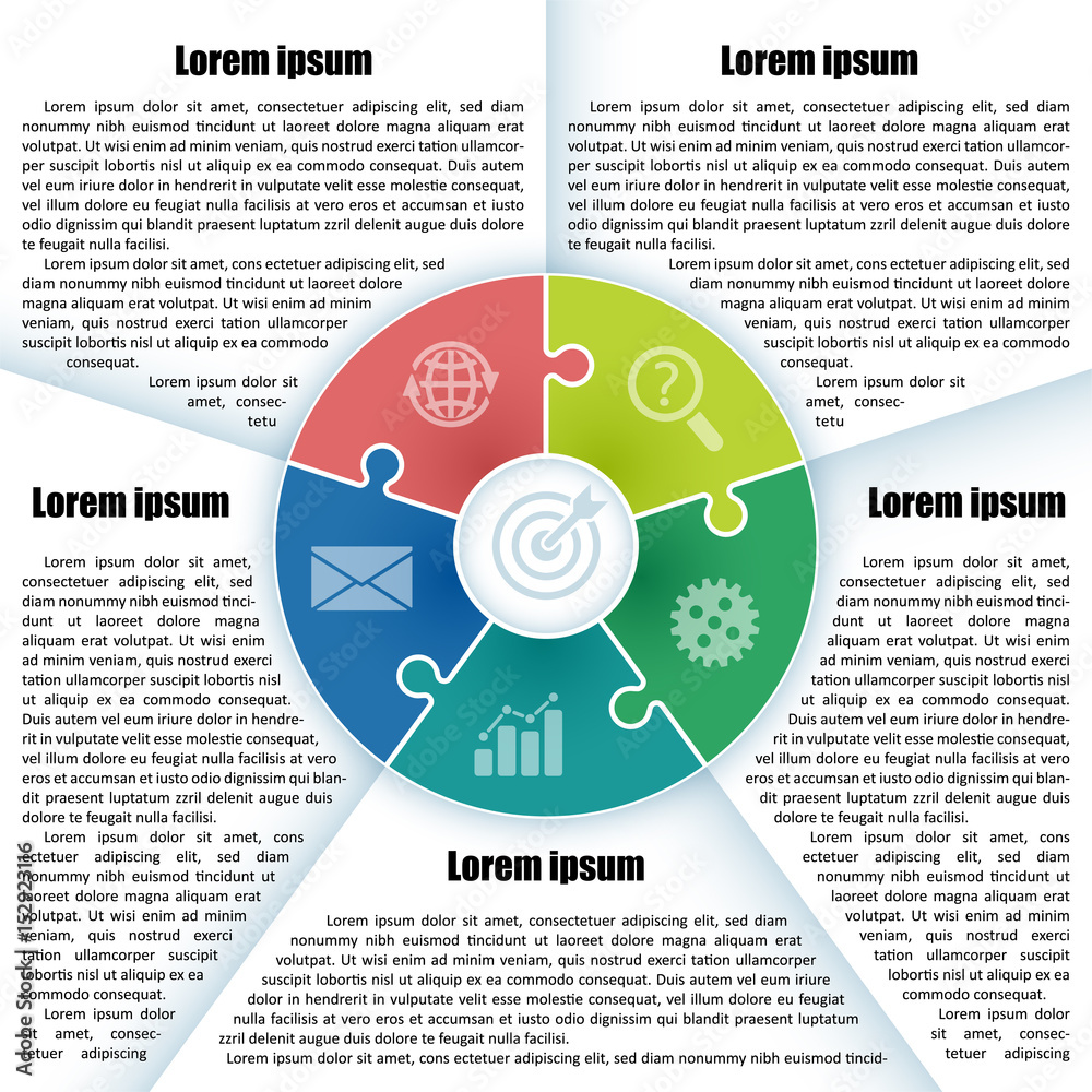 Sheet with infographic template with place for description. 5 colorful ...