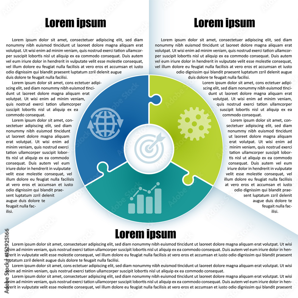 Sheet with infographic template with place for description. 3 colorful ...