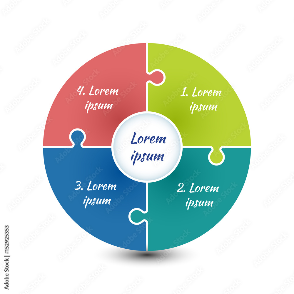 Circle infographic template with 4 steps and central element. Colorful ...