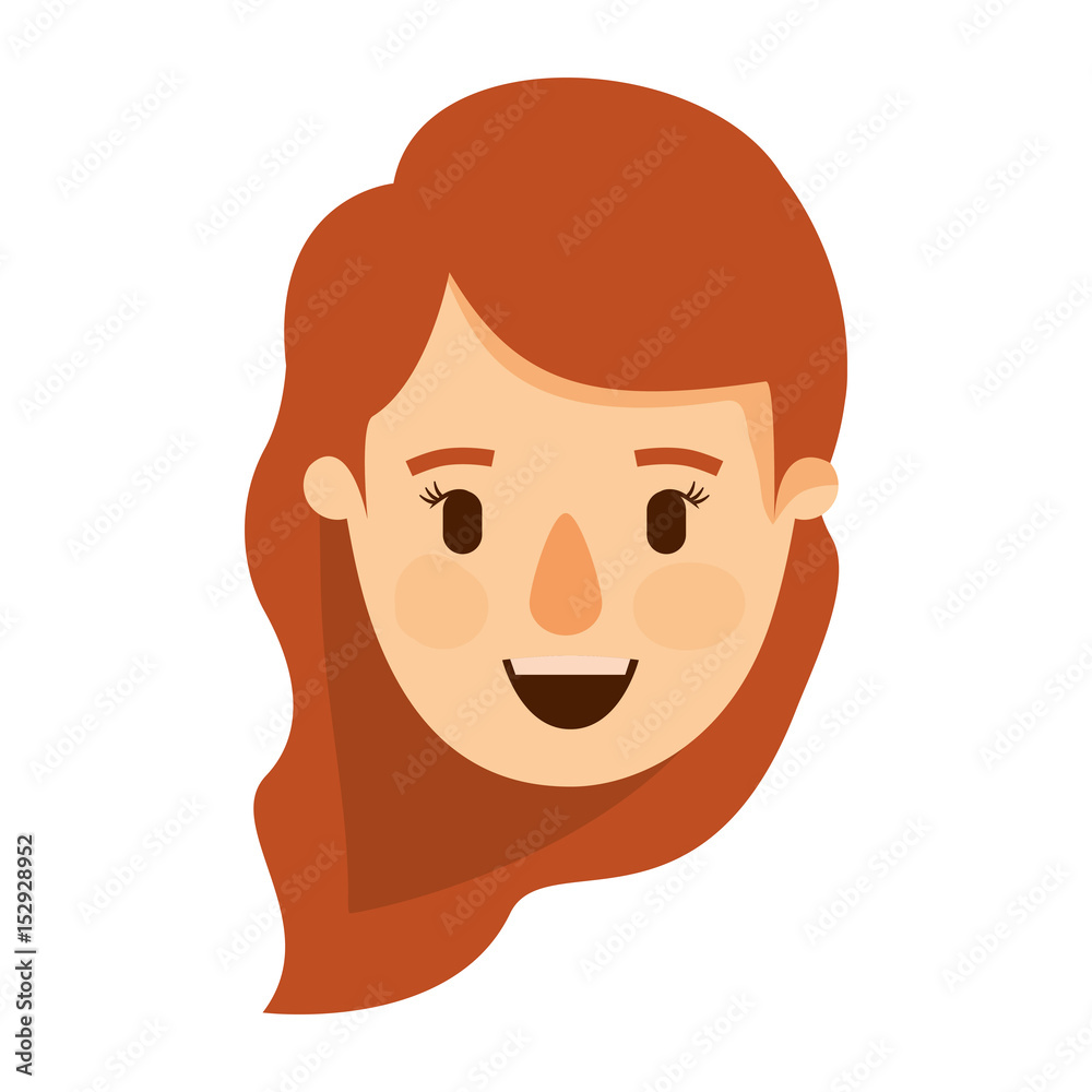 colorful image caricature front view face woman with wavy side hair ...