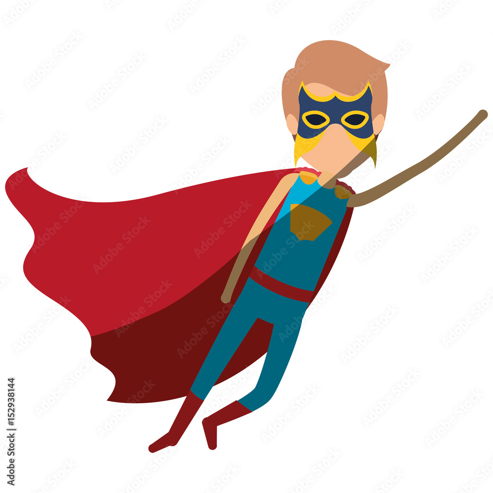 colorful silhouette with faceless superhero male flying in diagonal ...