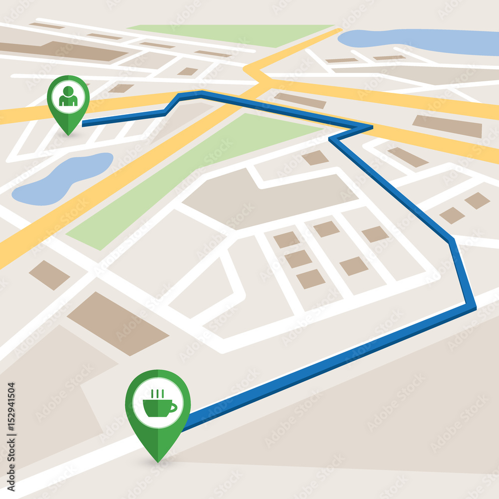 Maps with route vector illustration Stock Vector | Adobe Stock