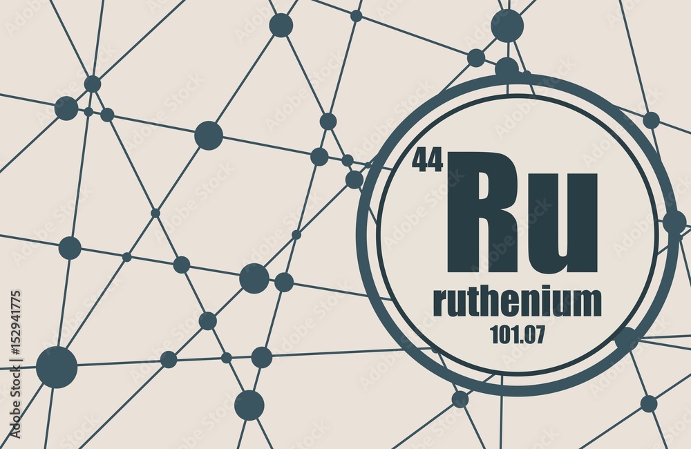 Ruthenium chemical element. Sign with atomic number and atomic weight ...