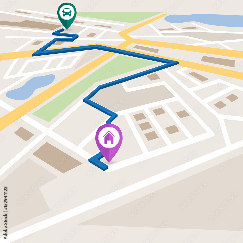 Maps with route vector illustration Stock Vector | Adobe Stock