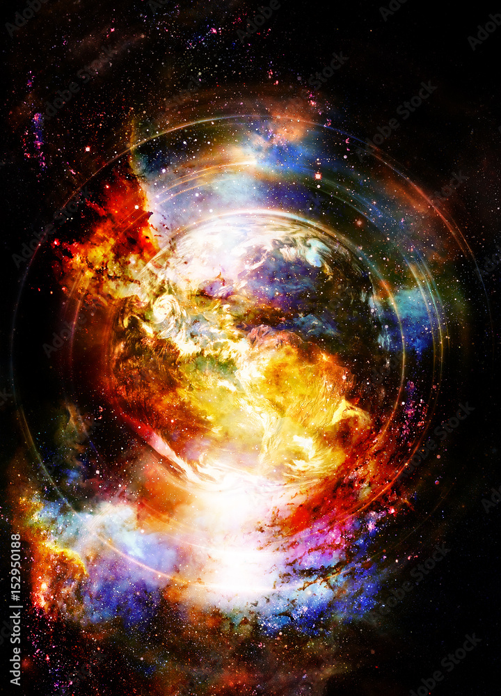 Planet Earth in light circle, Cosmic Space background. Stock ...