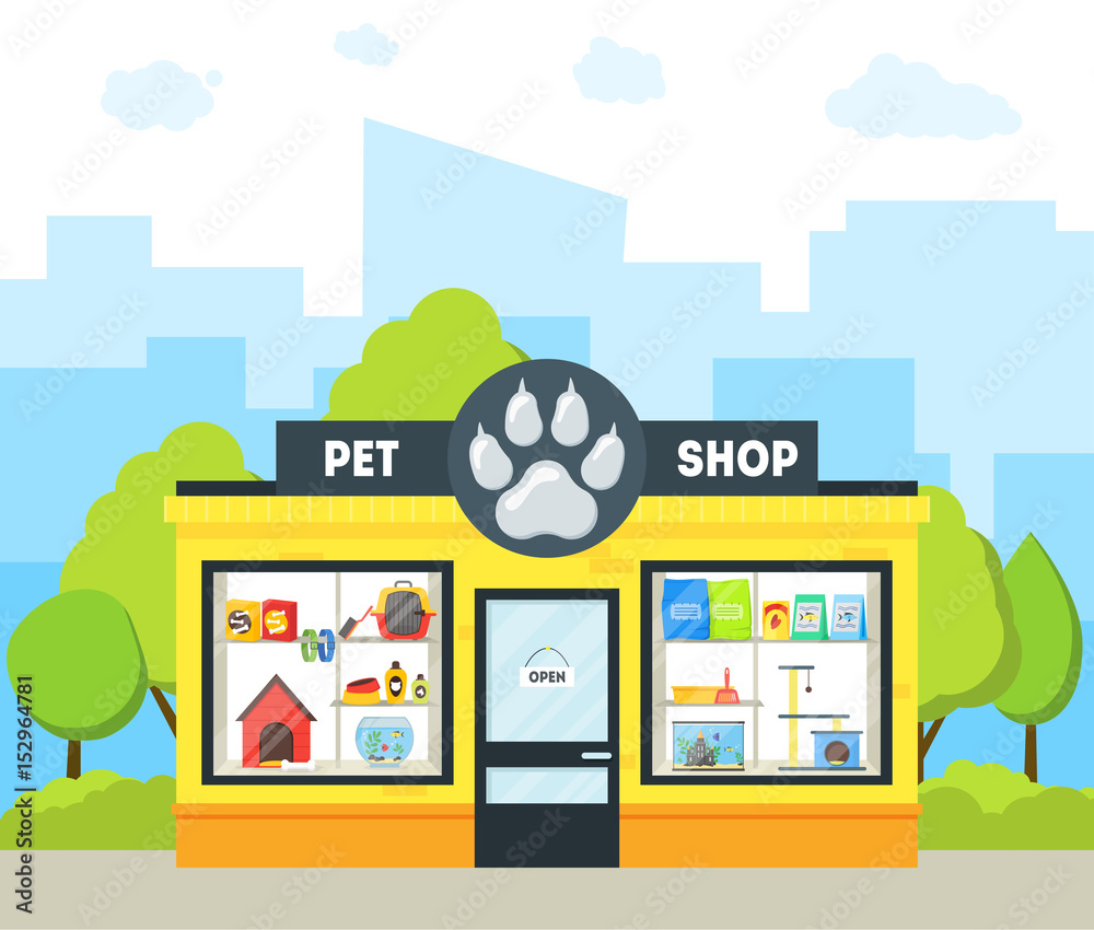 Cartoon Pet Shop Building. Vector Stock Vector | Adobe Stock