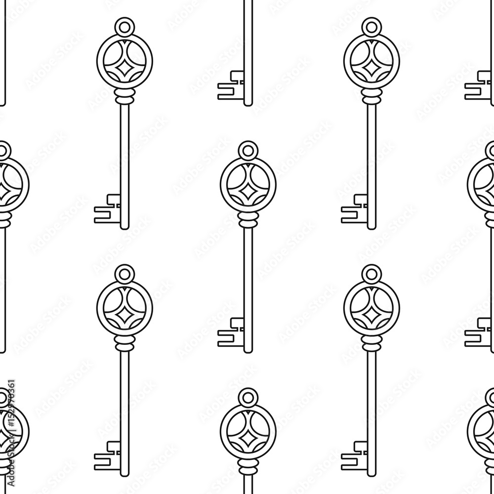 Black and white seamless pattern with vintage, old keys for coloring ...