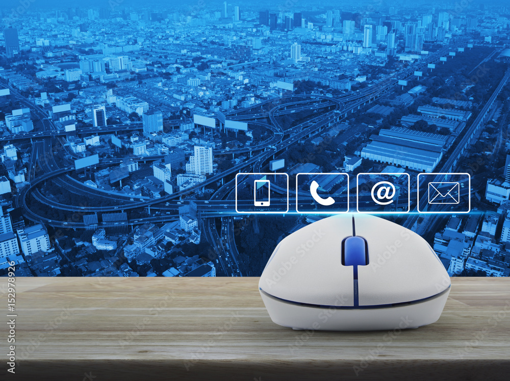 Telephone, mobile phone, at and email buttons with wireless computer ...