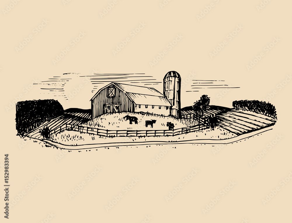 Silo And Barn Drawing