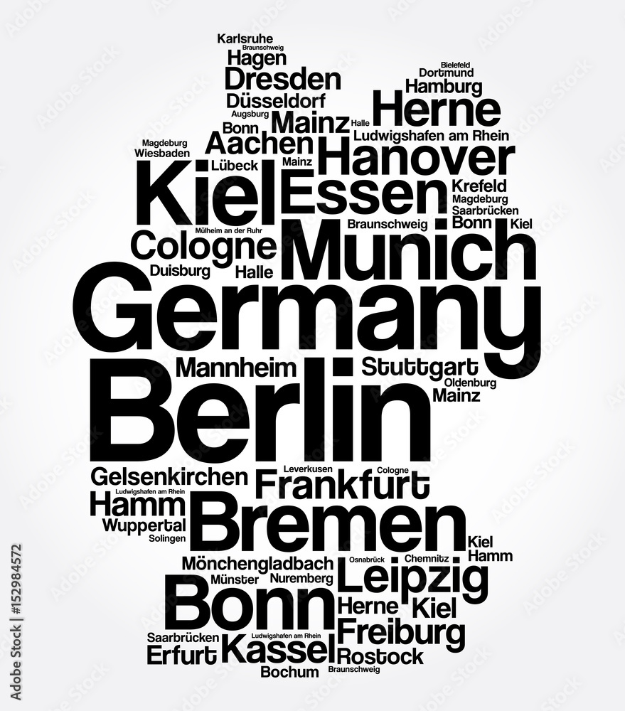 List of cities and towns in GERMANY, map word cloud collage, business ...