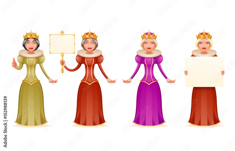 Queen cute cheerful ruler blank paper thumb up crown on head cartoon ...
