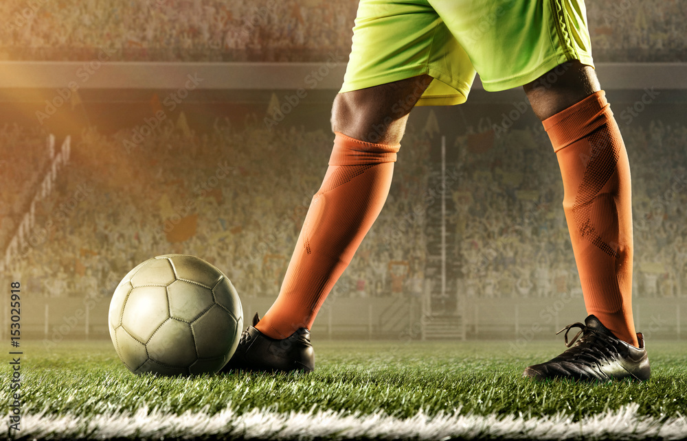feet of soccer player near soccer ball ready for kick-off Stock Photo ...
