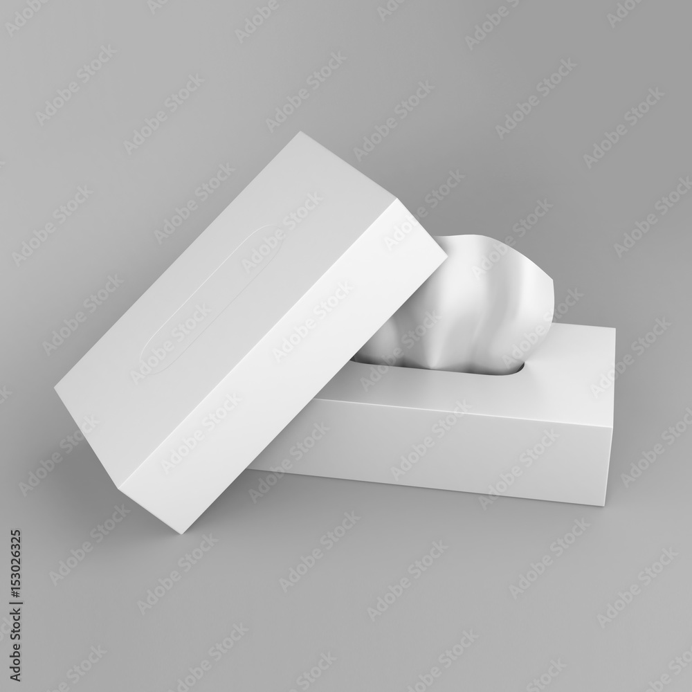White blank tissue box on grey background for print design and mock up ...
