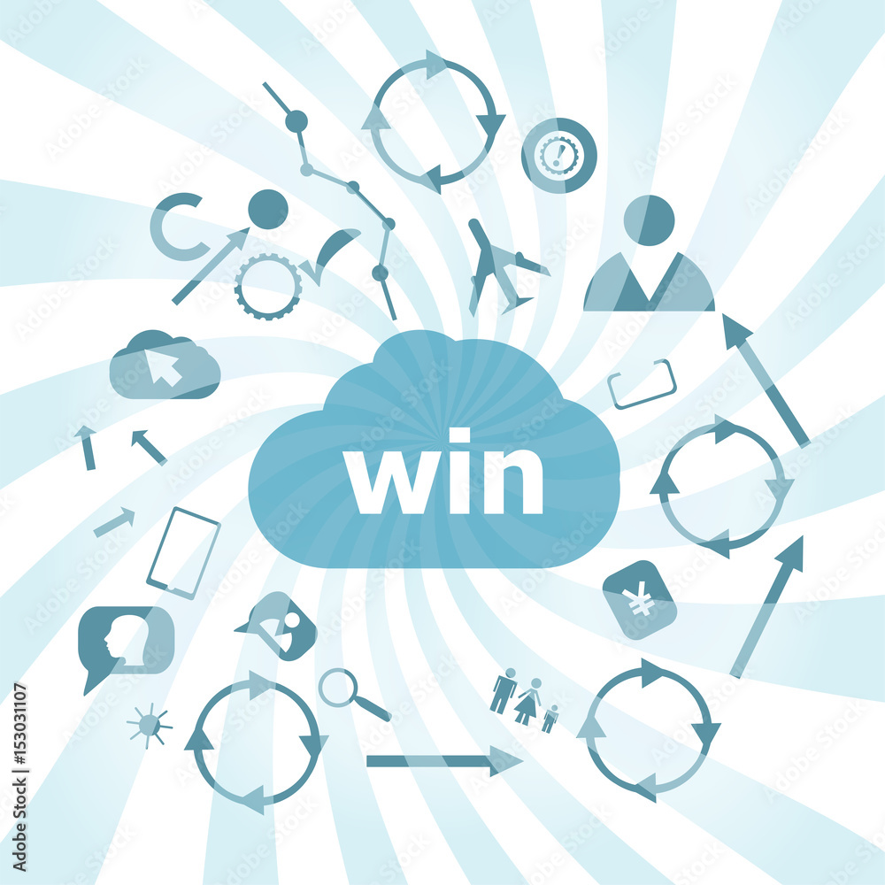 Text Win. Business concept . Set of web icons for business, finance and ...