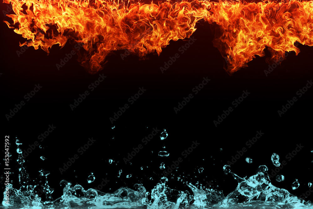 Water and fire connection, representation of elements. Isolated on ...