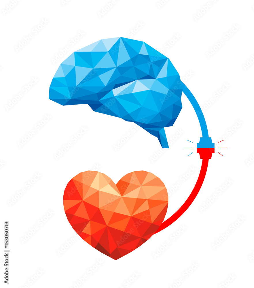 Connection between logic and emotion concept. Polygonal style of Brain ...
