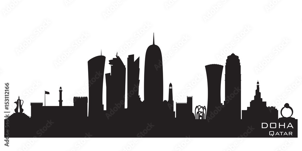 Doha Qatar city skyline vector silhouette Stock Vector | Adobe Stock