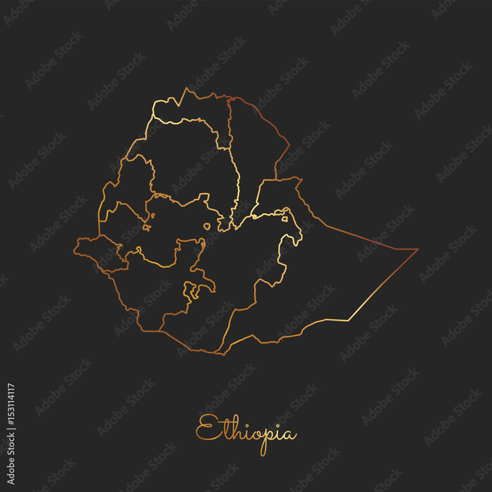 Ethiopia region map: golden gradient outline on dark background ...