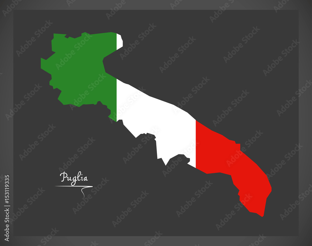 Puglia map with Italian national flag illustration Stock Vector | Adobe ...