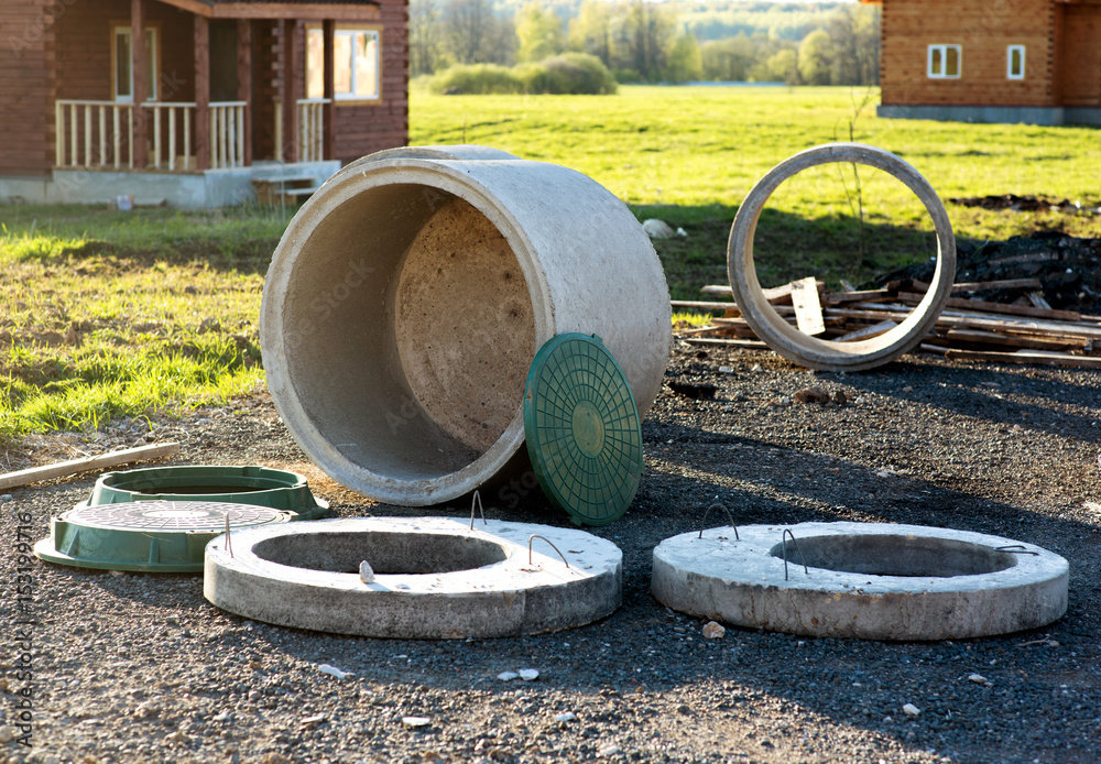 Photo & Art Print construction of the sewage system in the cottage of ...