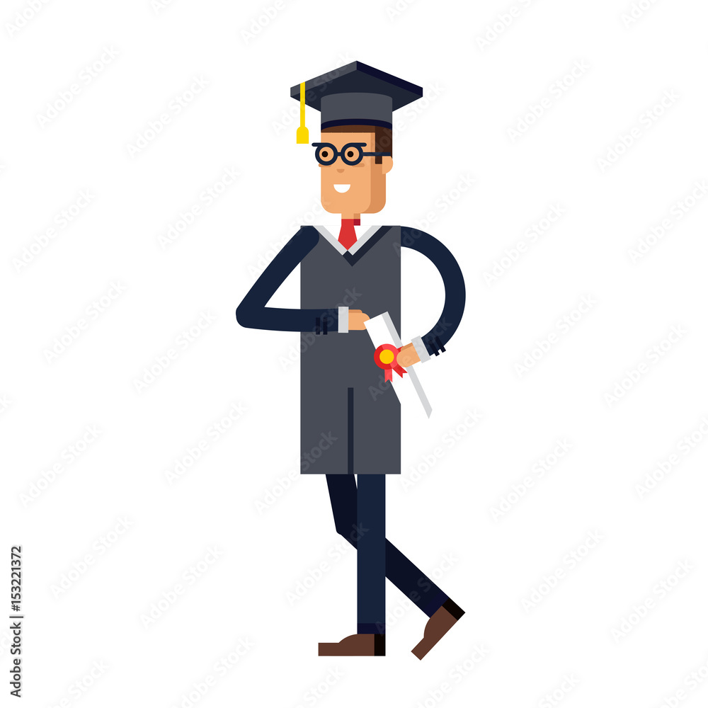 Flat modern graduation man successful graduate students Stock Vector ...