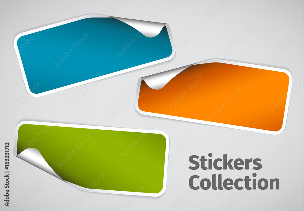 White-Bordered Sticker Elements with Peeled Up Corner Stock Template ...