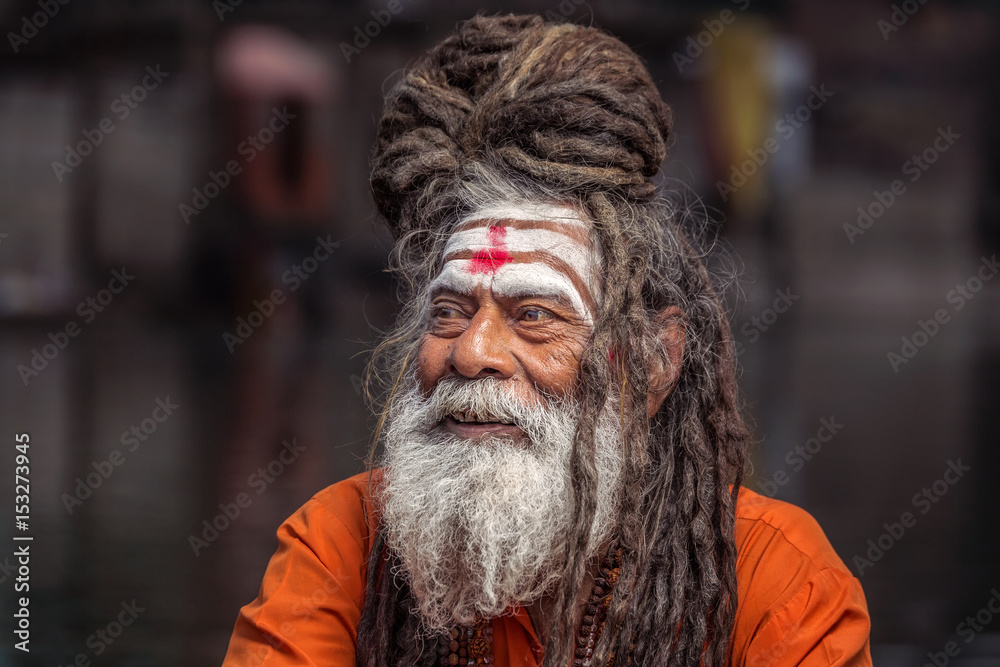 Portrait of sadhu rowing in the boat, Varanasi, India. Stock Photo ...