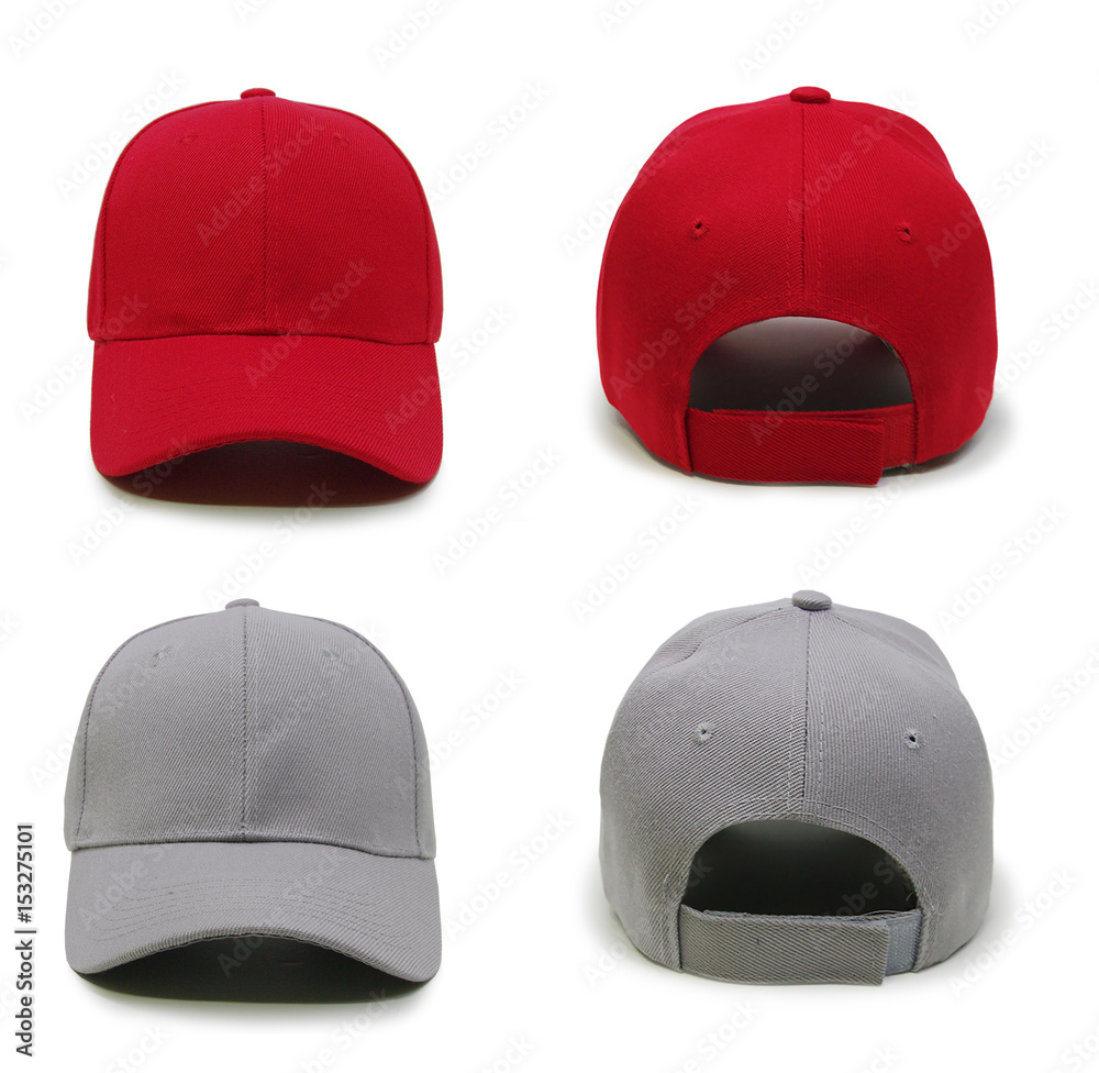 Blank baseball cap red grey on white background Stock Photo | Adobe Stock