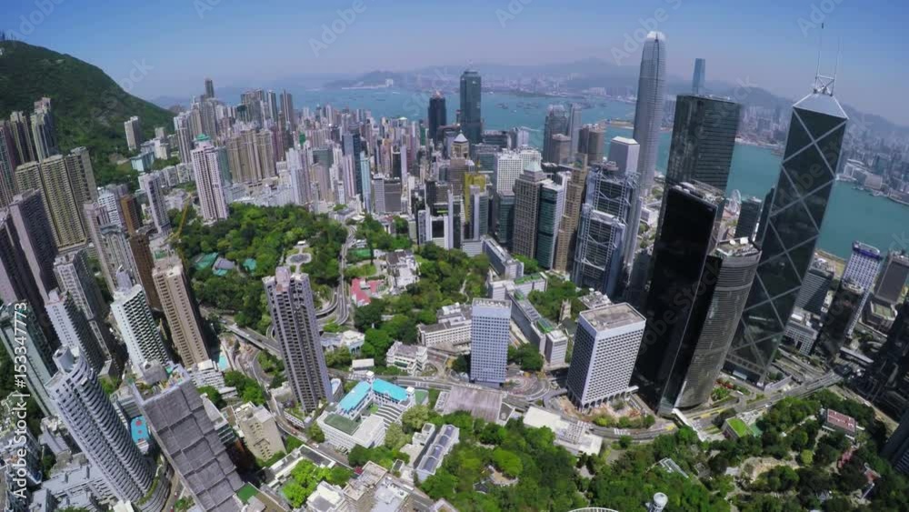 Hong Kong City Aerial. Beautiful Clear Blue Sky. 4K Aerial view ...