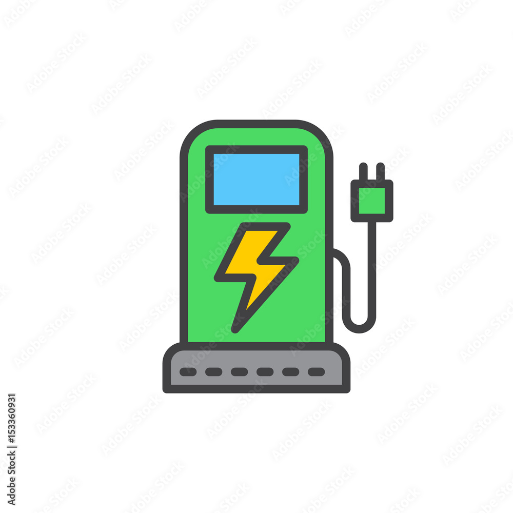 EV charging station filled outline icon, line vector sign, flat ...