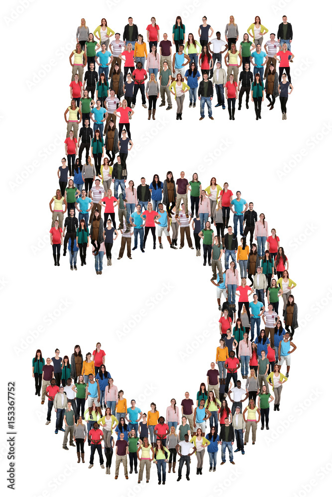 Zahl Ziffer 5 fünf Leute Menschen People Gruppe Menschengruppe Stock ...