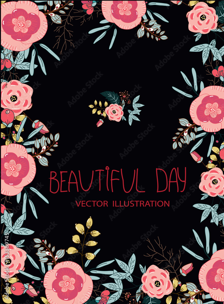 colorful background with floral pattern and inscription beautiful day ...