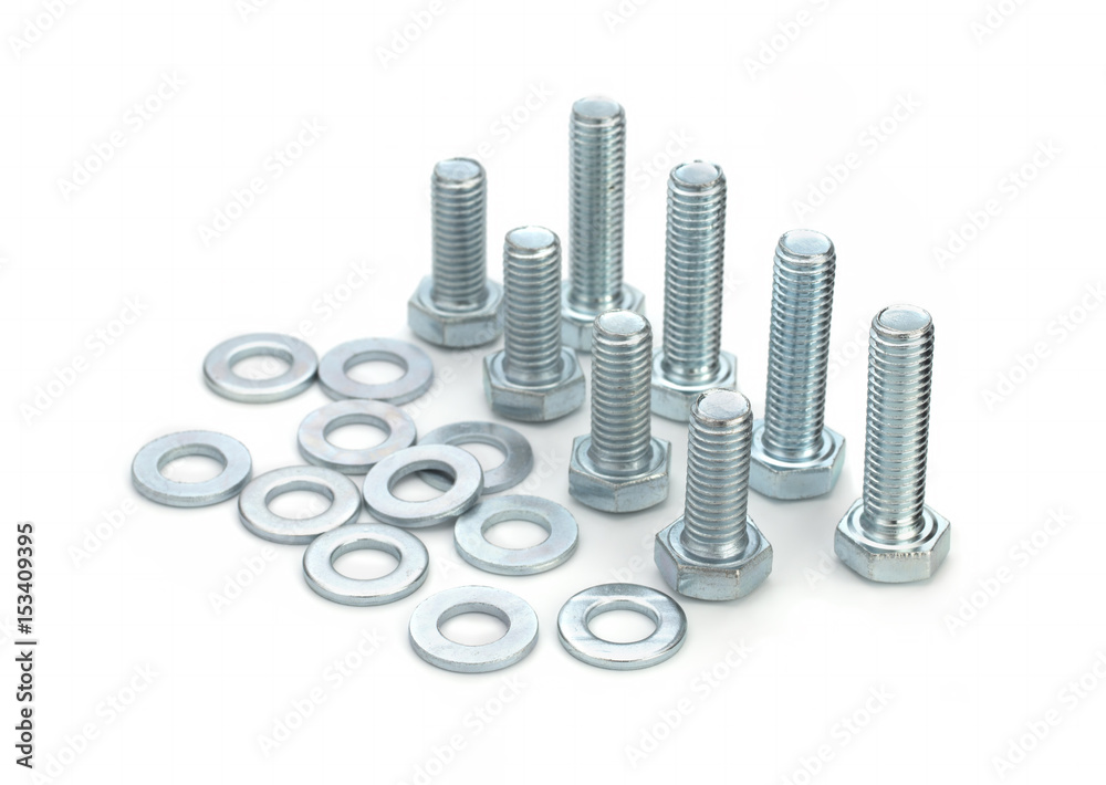 Bolts and washers over white background Stock Photo | Adobe Stock
