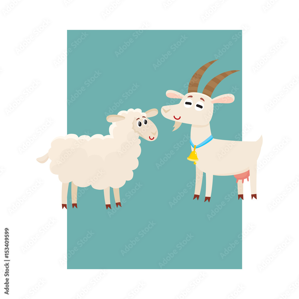 Poster, label, banner template with farm smiling goat and sheep ...