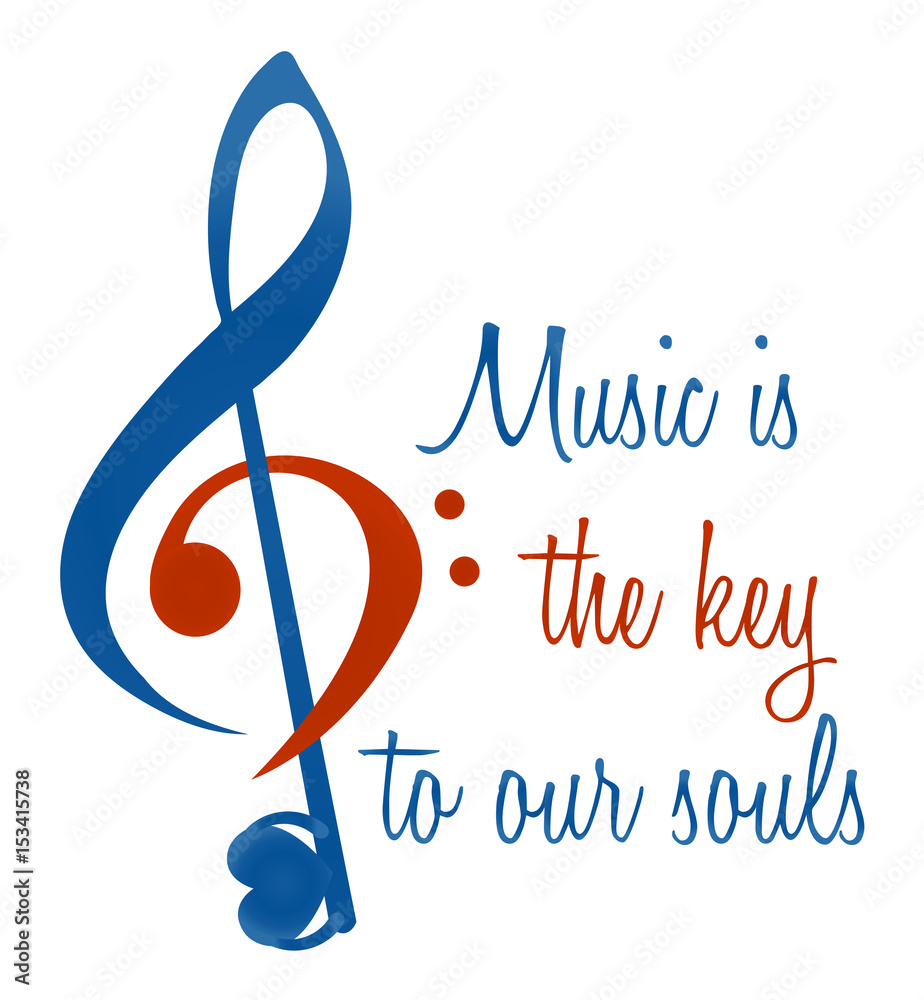 Treble and bass key abstract sign. Music is the key to our souls ...