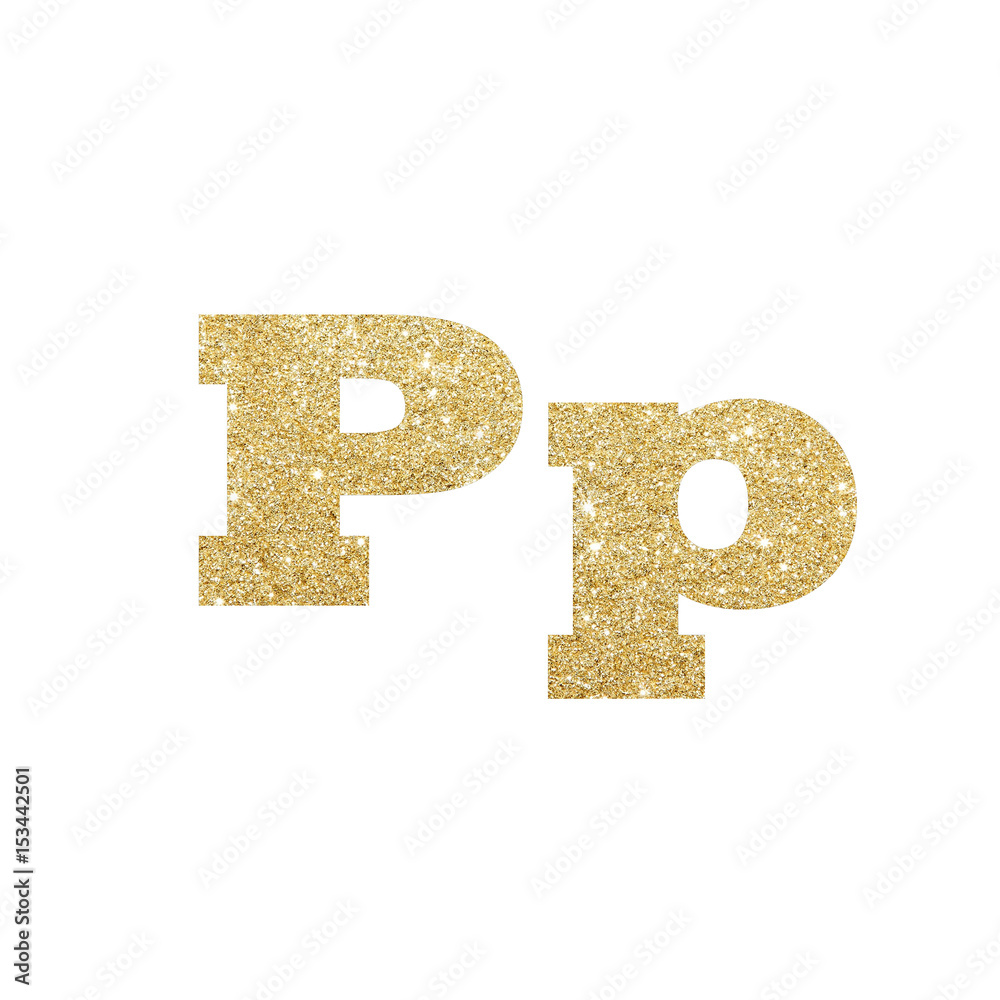 Letter "p" of gold glittering stars dust trail (glittering font concept ...