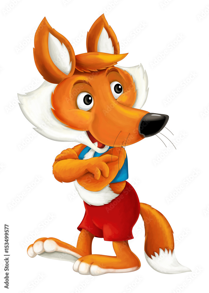 cartoon happy fox standing looking and smiling - illustration for ...