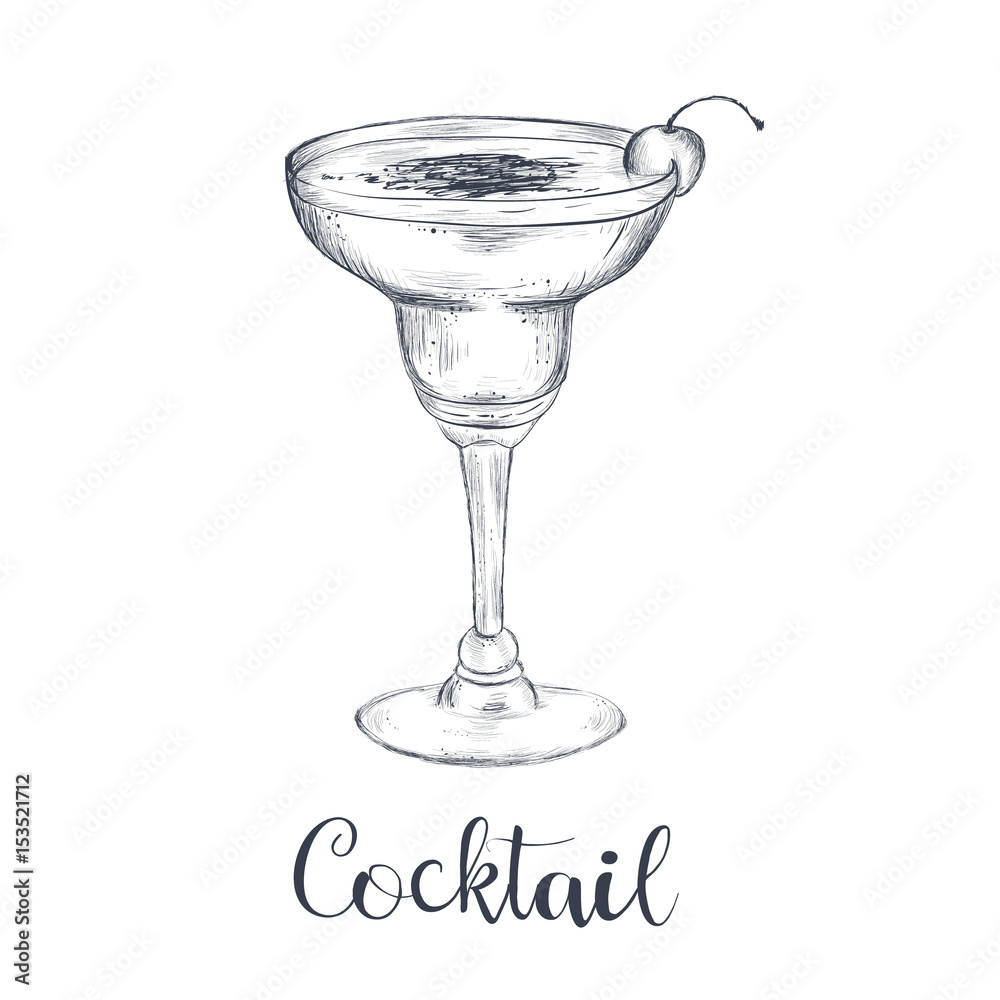 Cocktail sketch hand drawing. Vector illustration of cocktail Stock ...